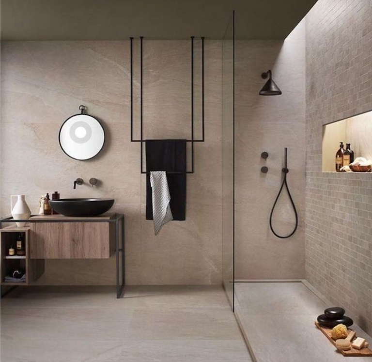 Rivestimento bagno moderno tortora elegante - Archzine.it
